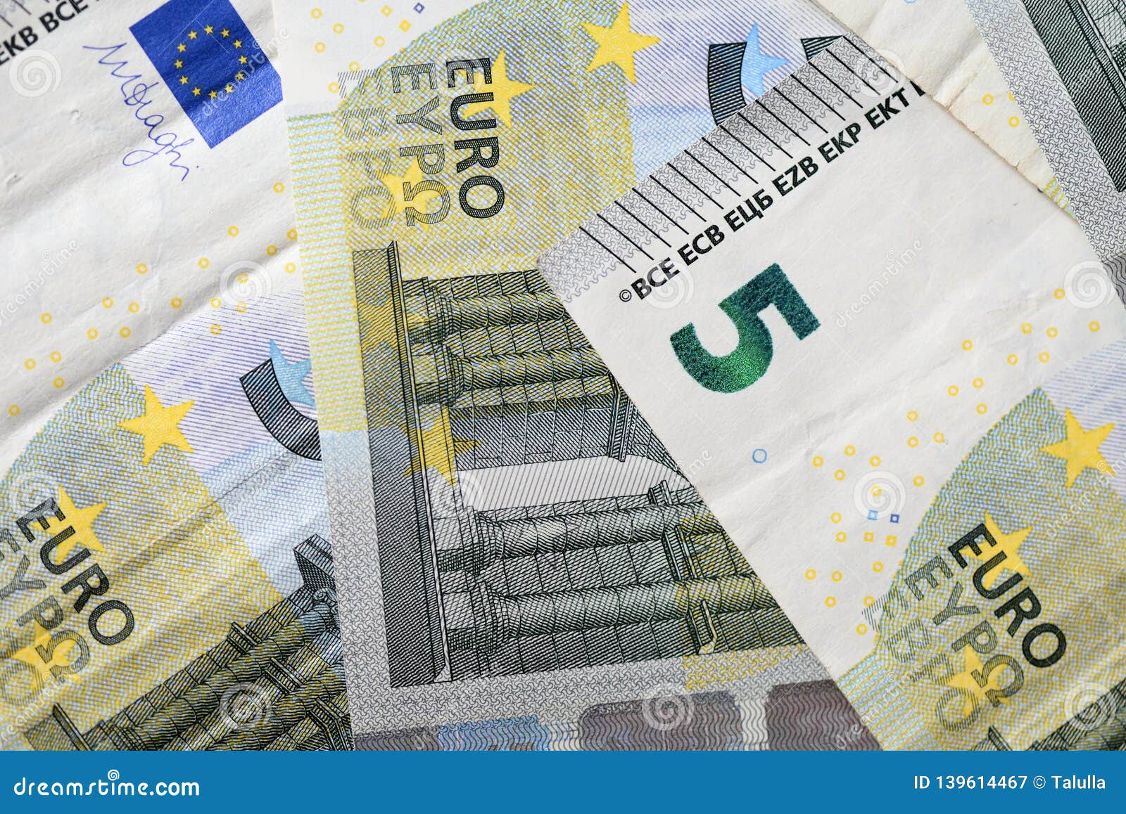 Five Euro Banknotes As a Background Stock Image - Image of europa ...