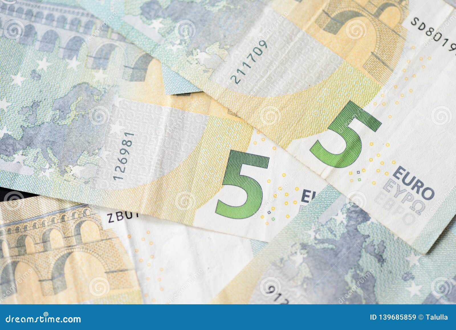 Five Euro Banknotes As A Background Stock Image - Image of commerce ...