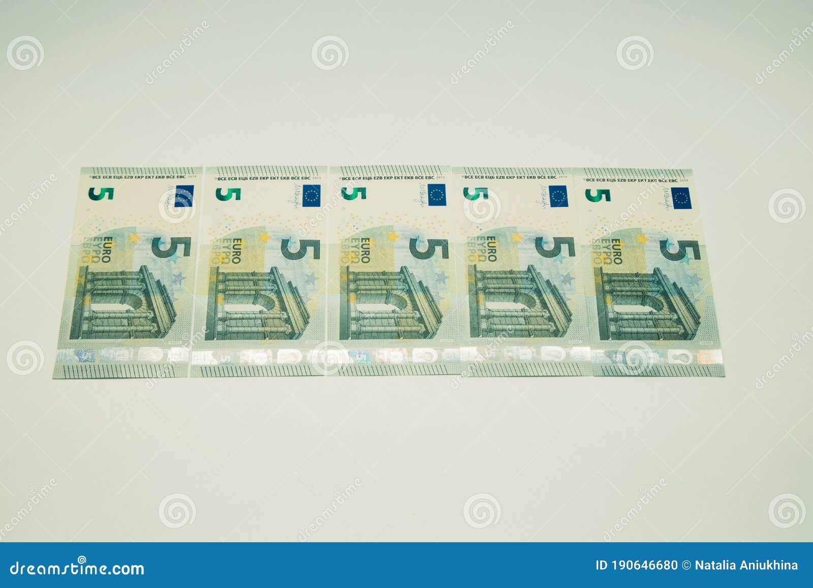 Five Euro Banknotes in Order on a White Background Stock Photo - Image ...