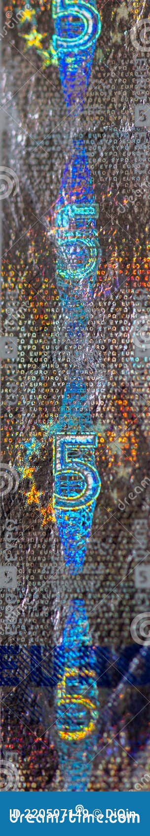 Holograms Security Features on 5 Euro Banknote Stock Image - Image of ...