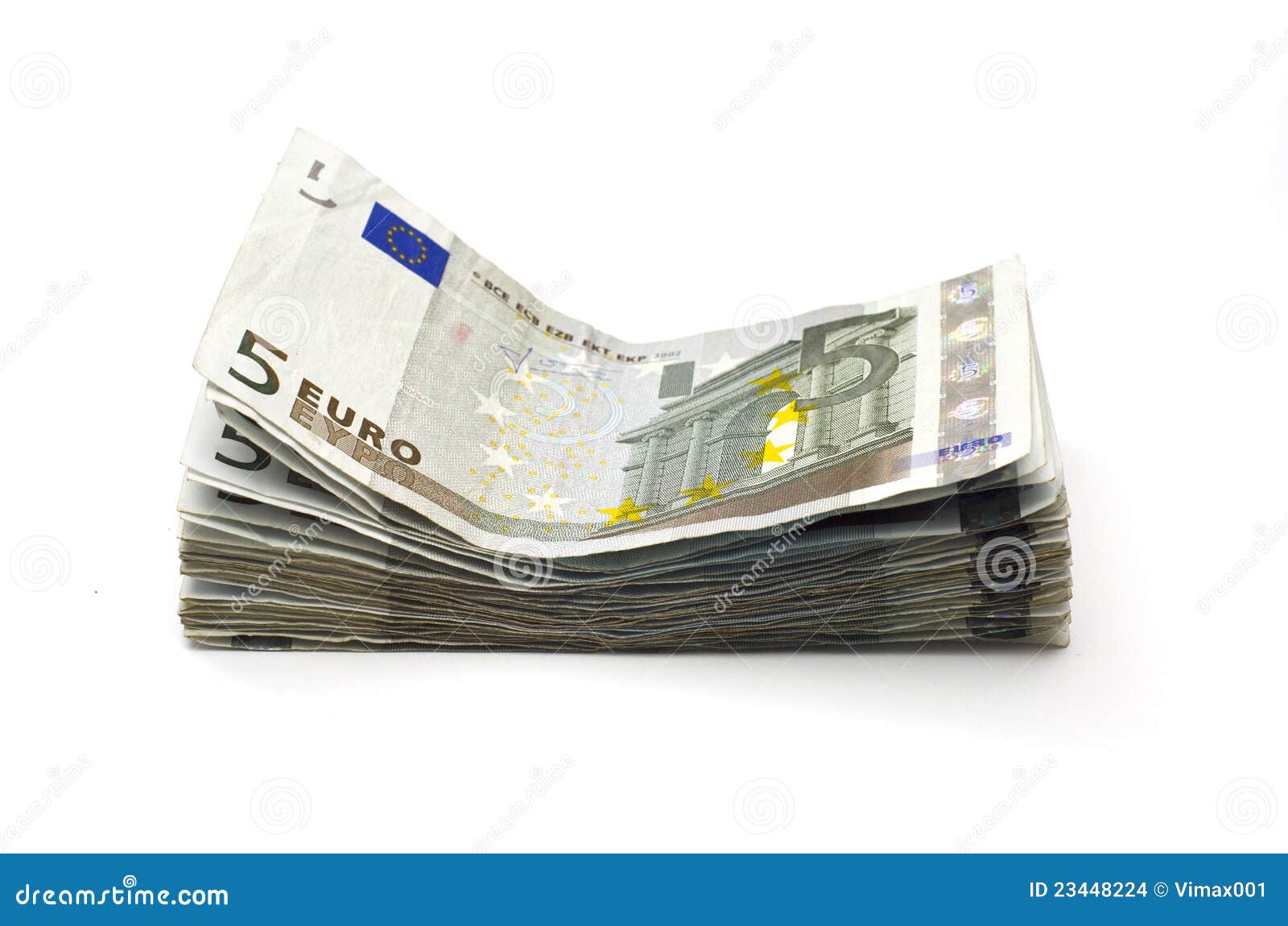 Five Euro Notes Stack on White Stock Photo - Image of money, euro: 23448224