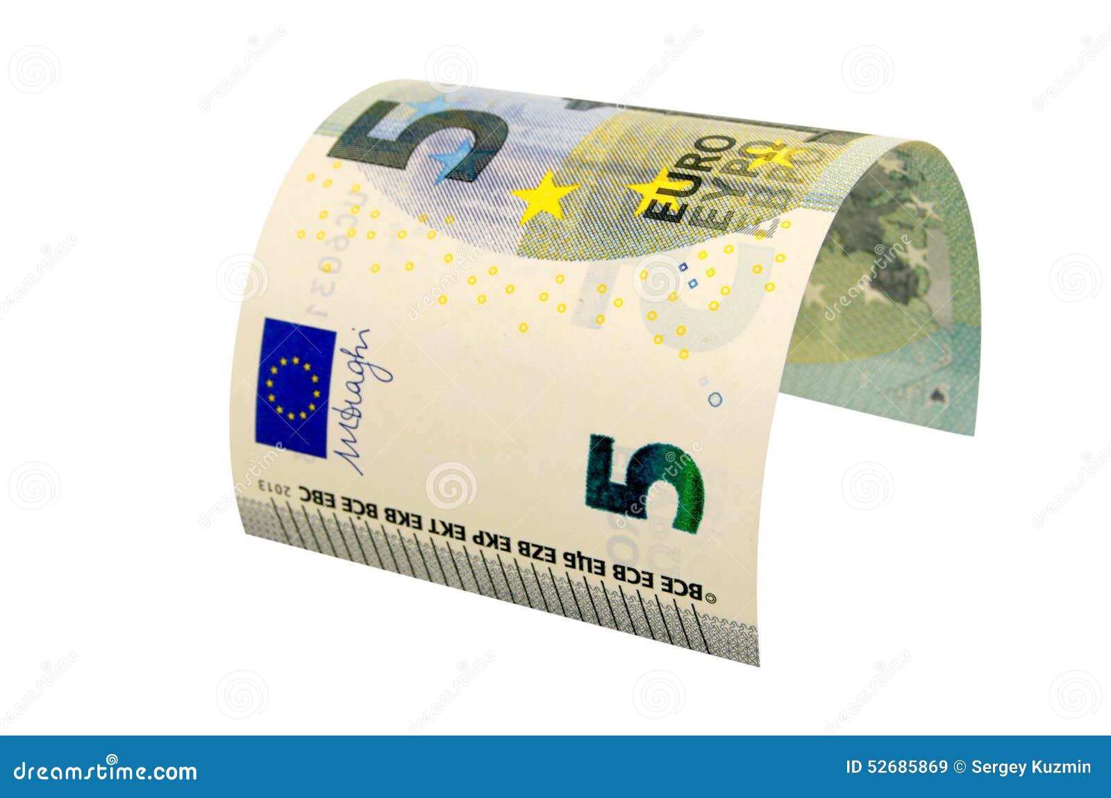 Five Euros Banknote Isolated on White Background. Stock Image - Image ...