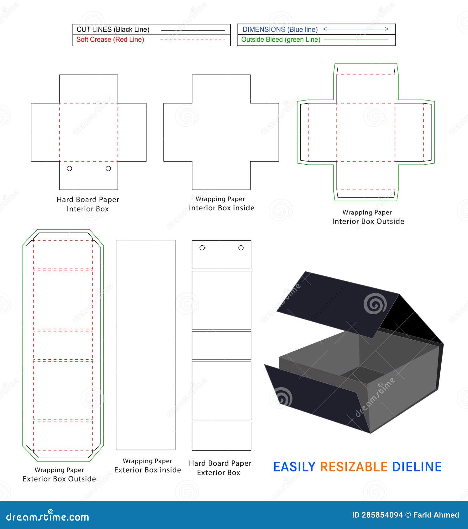 Five Face Magnetic Closer Rigid Box, Custom Luxury Rigid Boxes Dieline ...