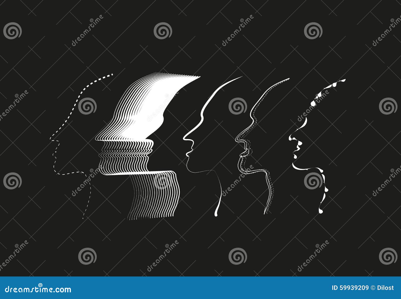 Five face outline vector stock illustration. Illustration of males ...