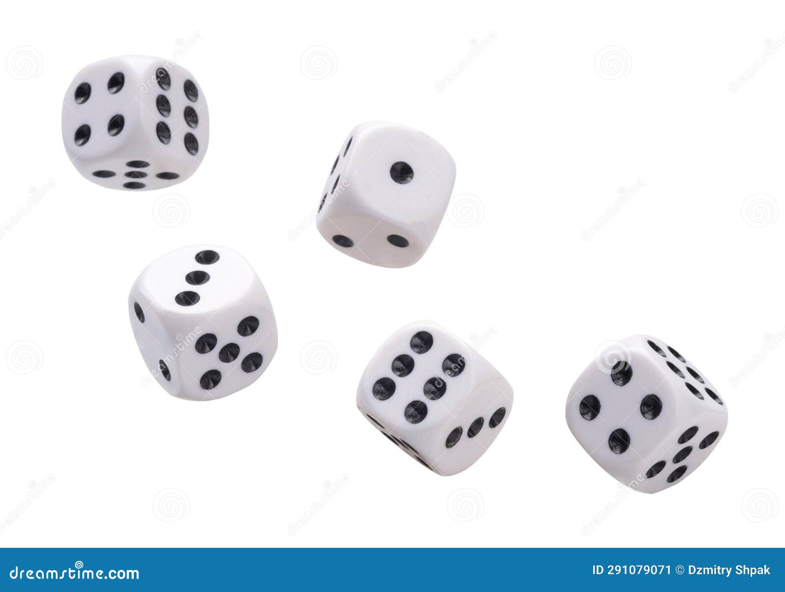 Five Falling Game Dice Isolated on White Background Stock Image - Image ...