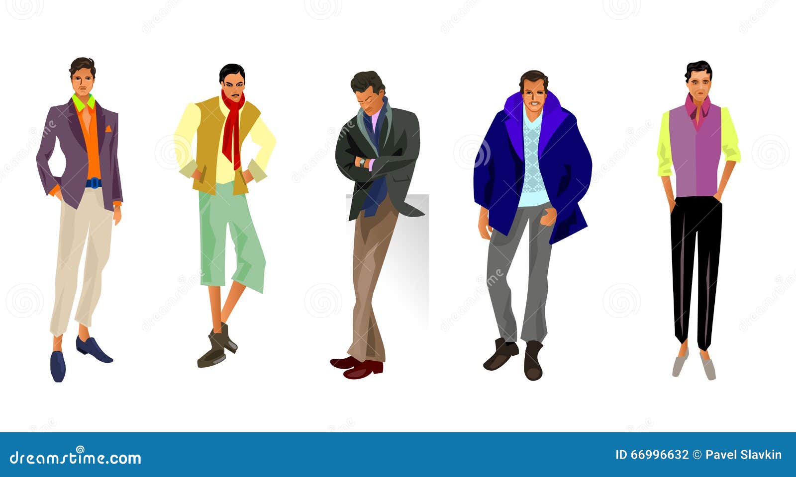 Five fashionable guys stock vector. Illustration of fashionable - 66996632
