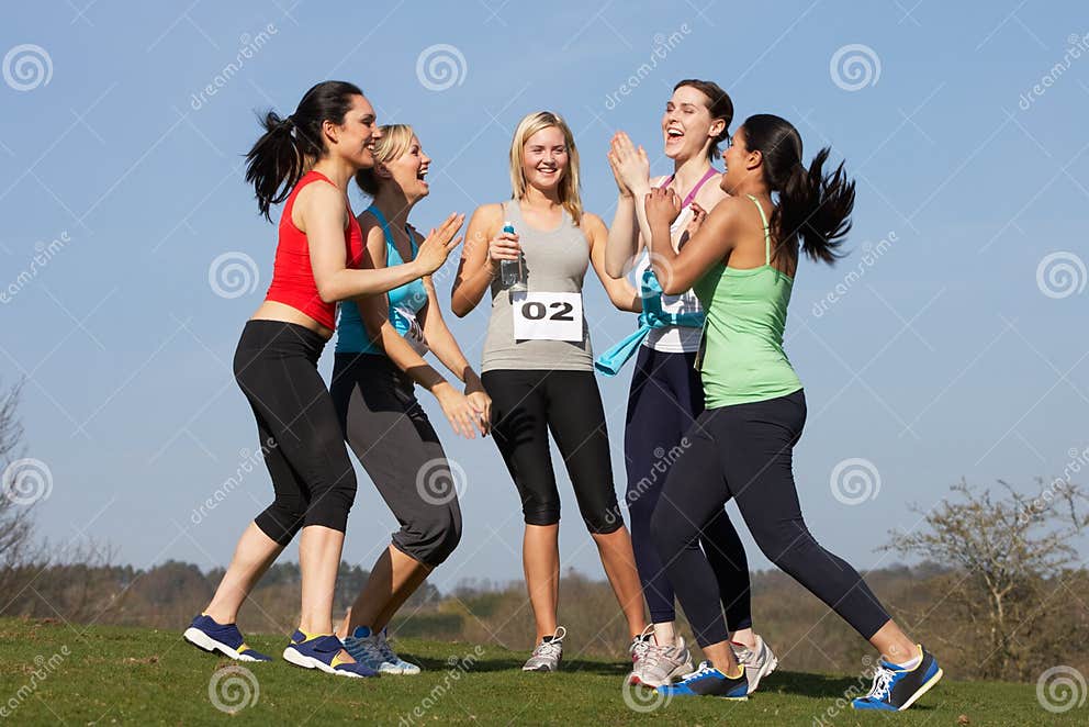 Five Female Runners Training for Race Stock Image - Image of female ...