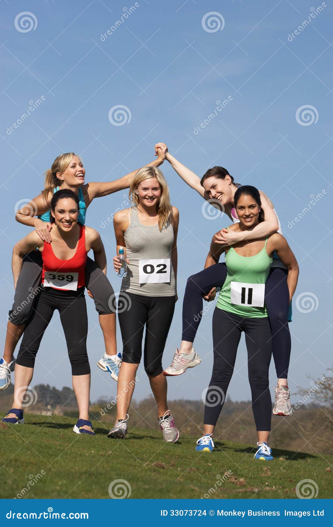 Five Female Runners Training for Race Stock Photo - Image of happy ...