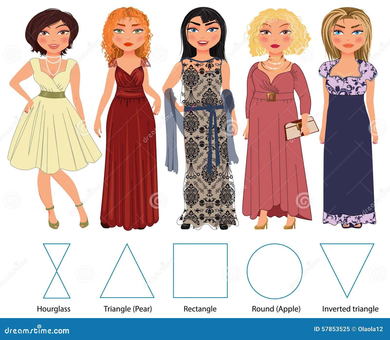 Five Figures in Evening Dresses Stock Vector - Illustration of female ...