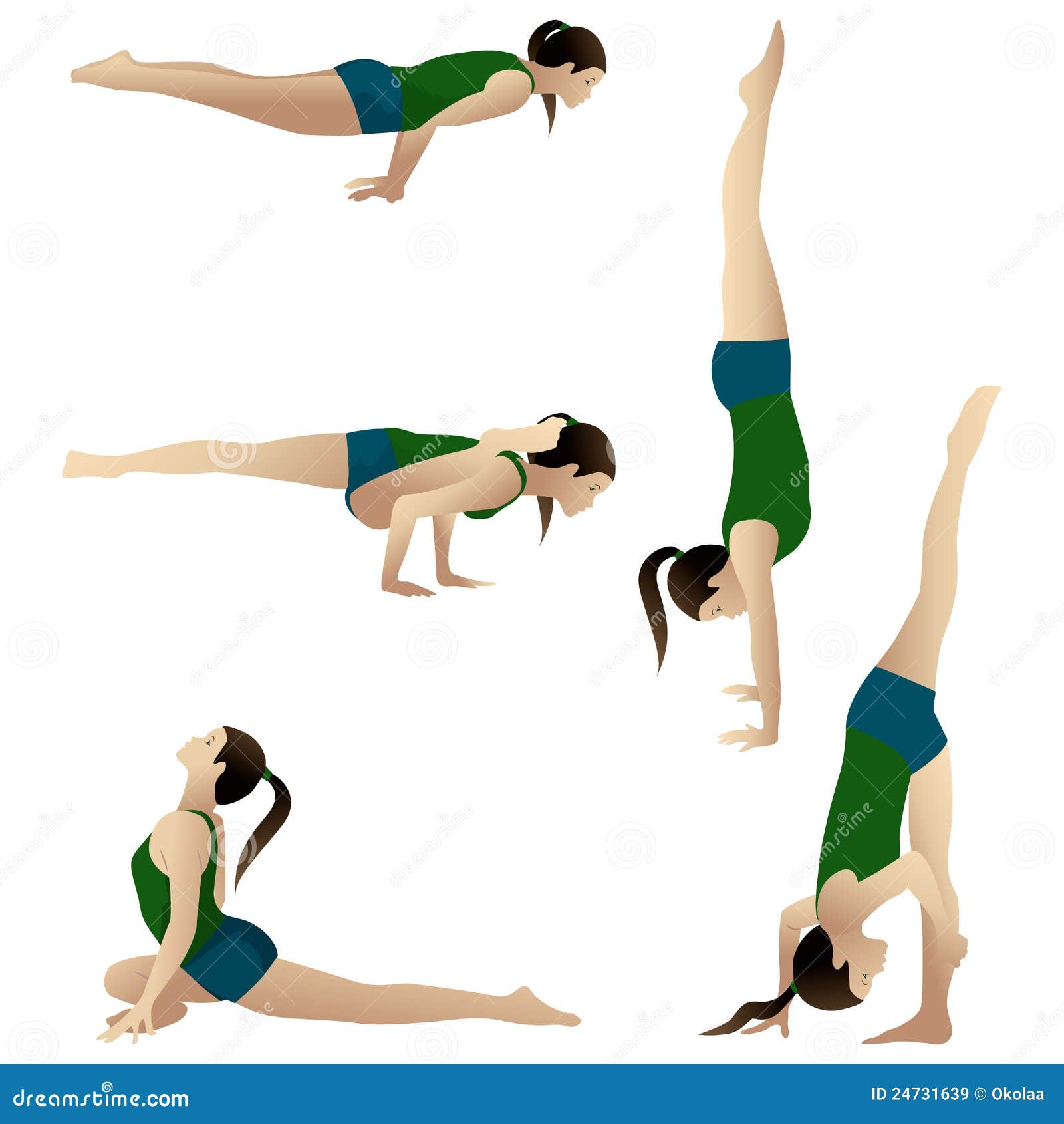 Five Figures of Young Woman Practicing Yoga Stock Illustration ...