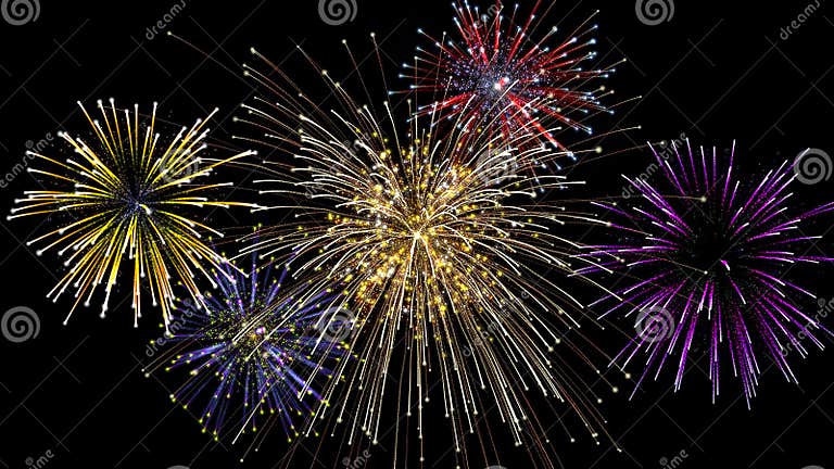 Five Fireworks Explosion at Night Stock Photo - Image of firecrackers ...