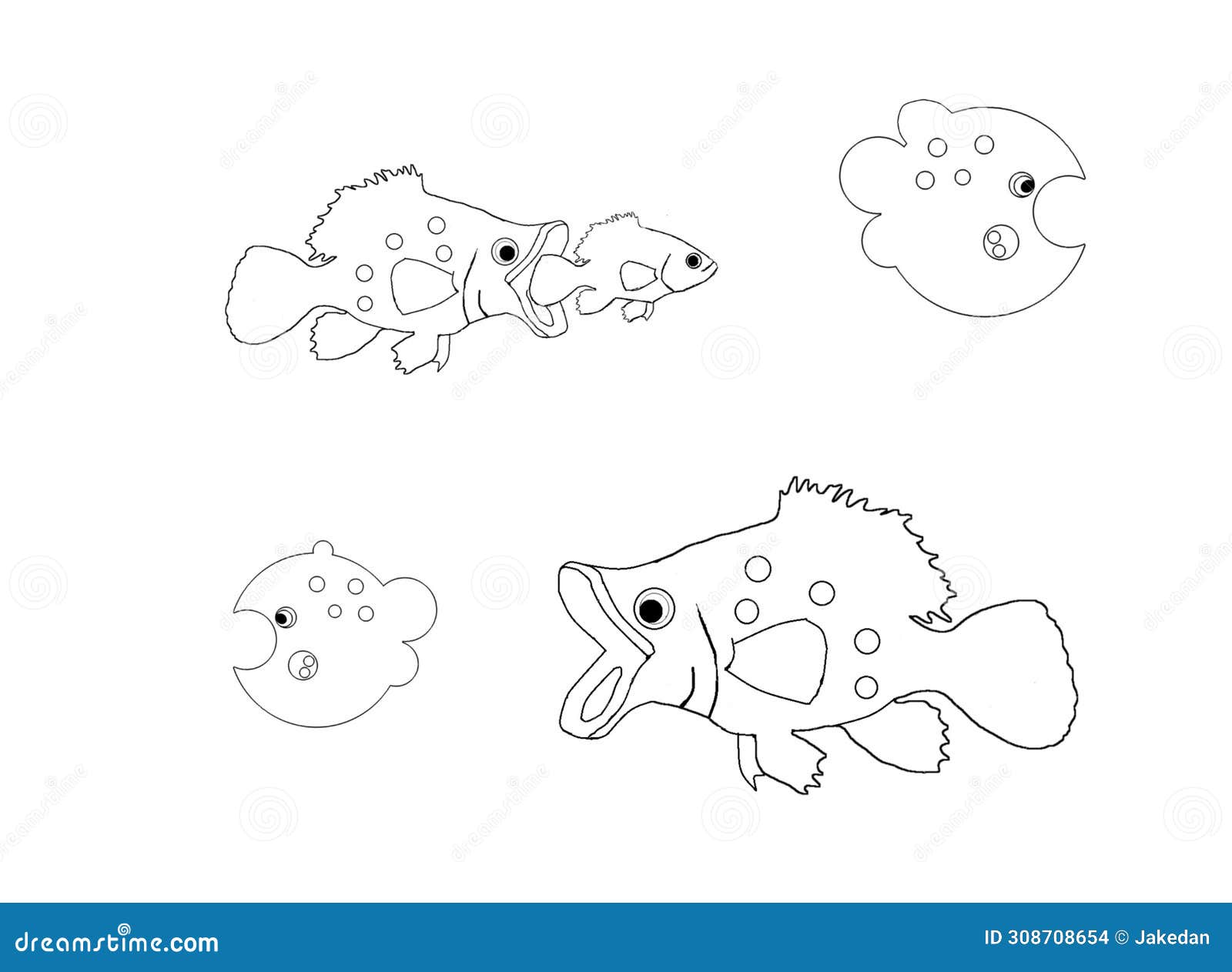 Five Fish, Colouring Book Page Uncolored Stock Photo - Image of fish ...