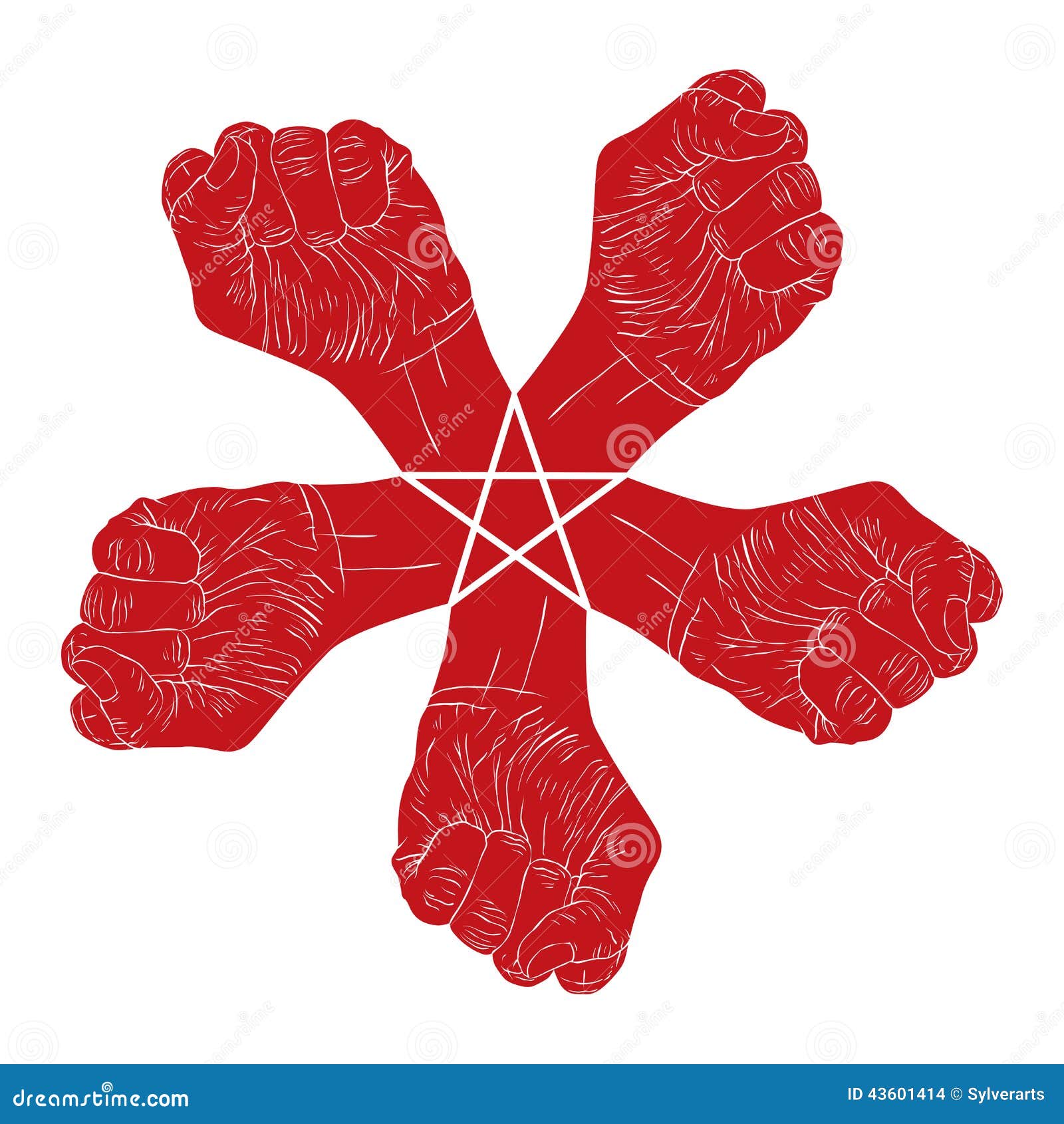 Five Fists Abstract Symbol with Five Point Star, Black and White Stock ...
