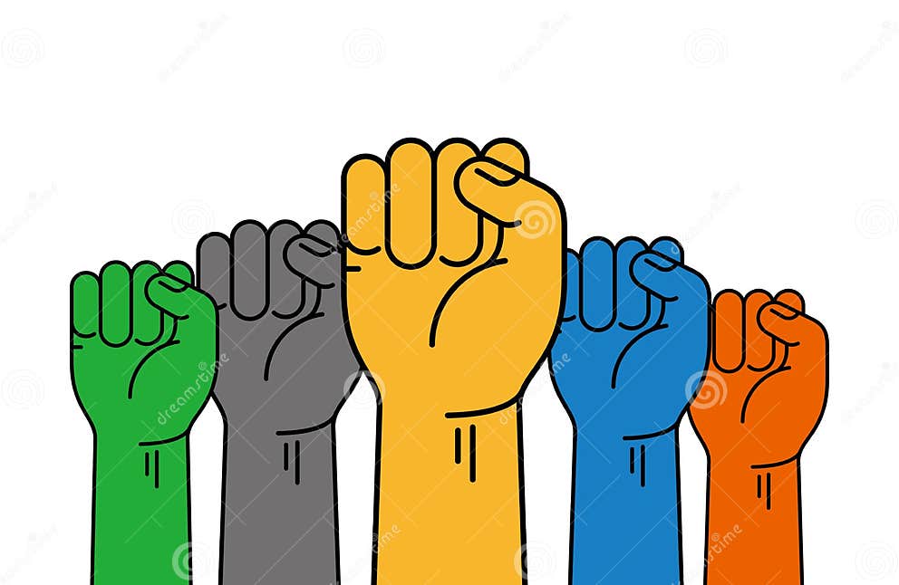 Five Fists Raise Up, the Power of Unity Stock Vector - Illustration of ...