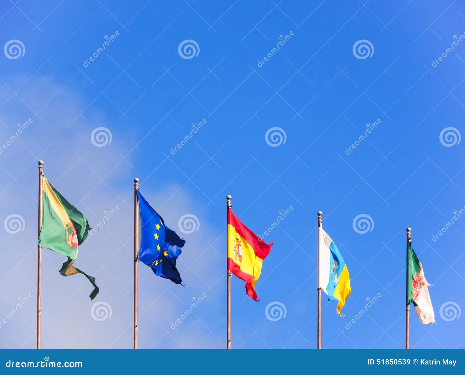 Five Flags Isolated on Blue Sky Stock Image - Image of five, canary ...