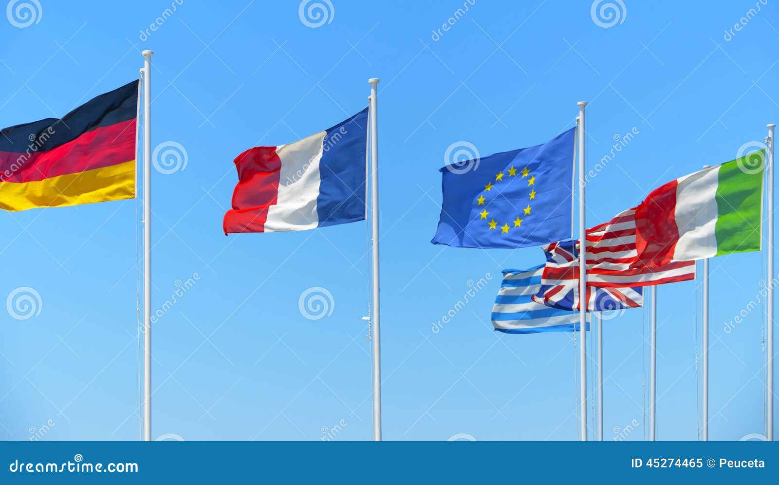 Five Flags Waving in Blue Sky Stock Image - Image of wawing, outdoor ...