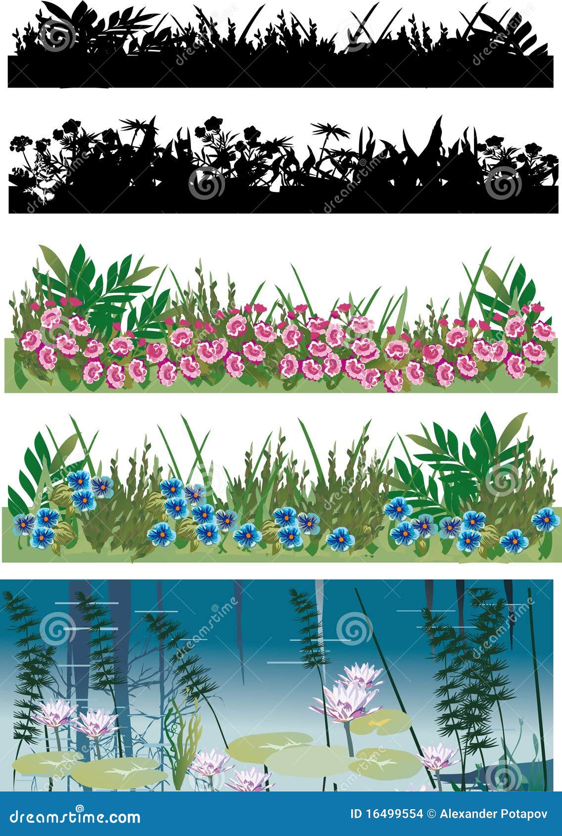 Five Floral Strips Collection Stock Vector - Illustration of strip ...