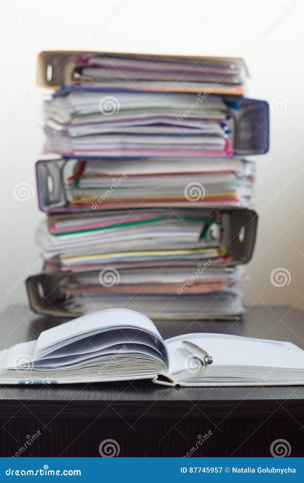 Five Folders with Documents Stacked in a Pile on the Table Stock Image ...