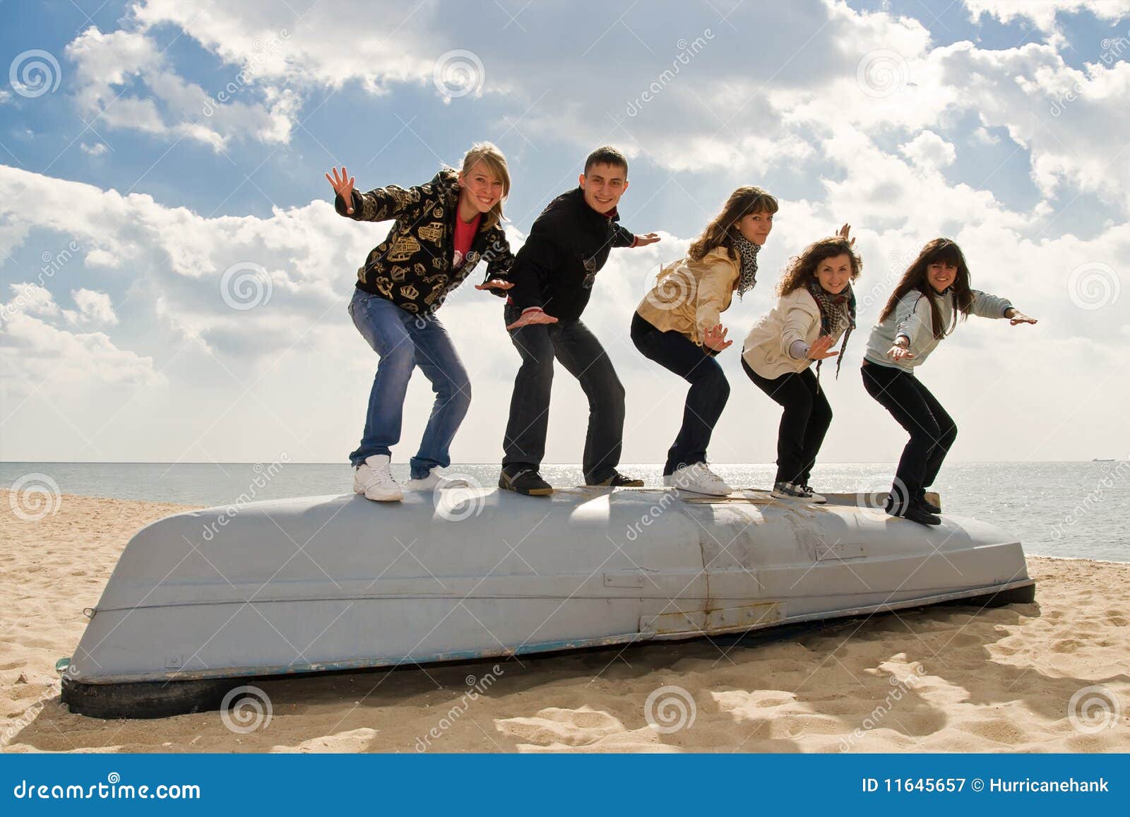 Five friends on the boat stock image. Image of nice, european - 11645657