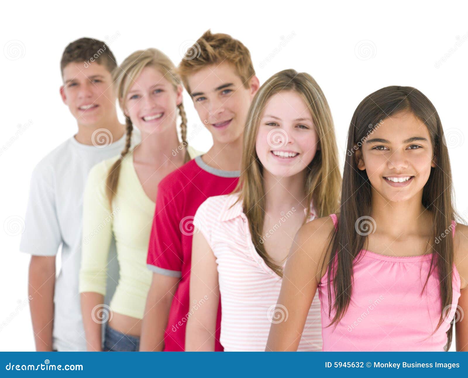 Five Friends in a Row Smiling Stock Photo - Image of friendship ...