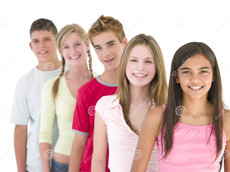 Five Friends in a Row Smiling Stock Photo - Image of friendship ...