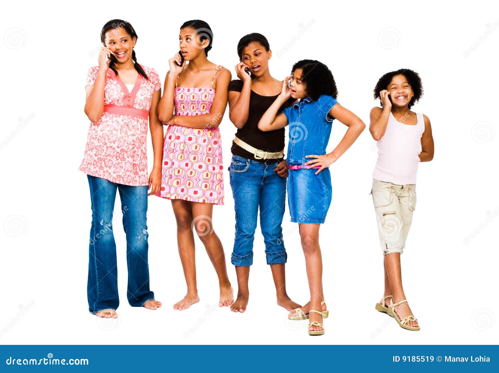 Five Friends Talking on Mobile Stock Image - Image of girls, childhood ...