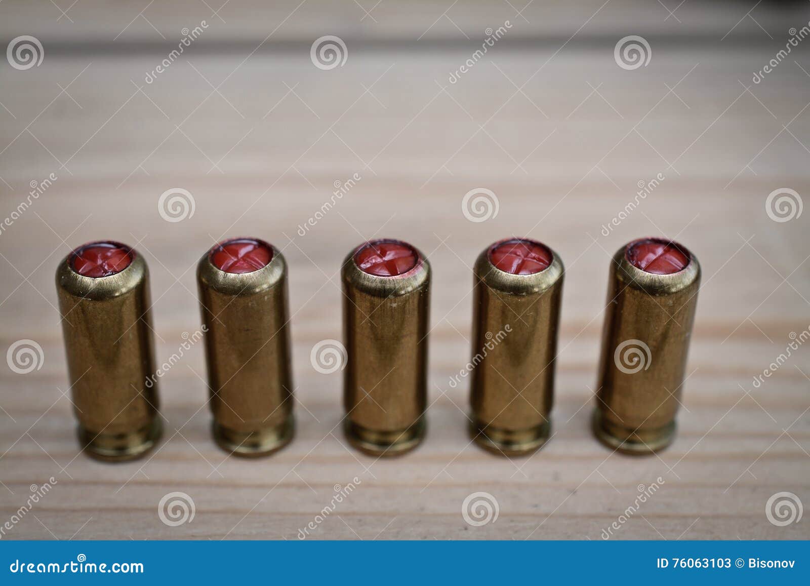 Five Gas Bullets on the Wooden Table Stock Image - Image of single ...