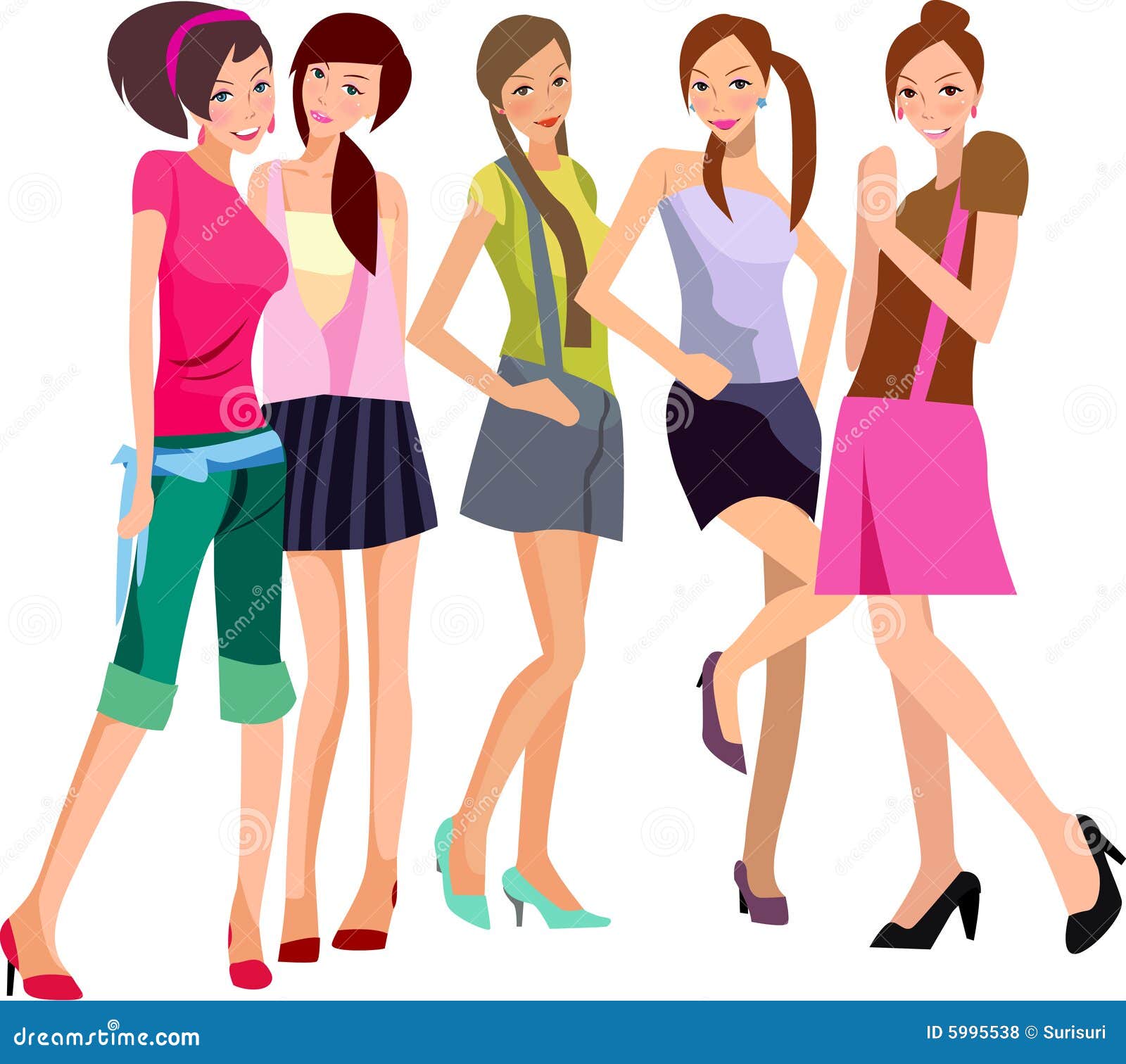 Five girls stock vector. Illustration of pretty, artwork - 5995538