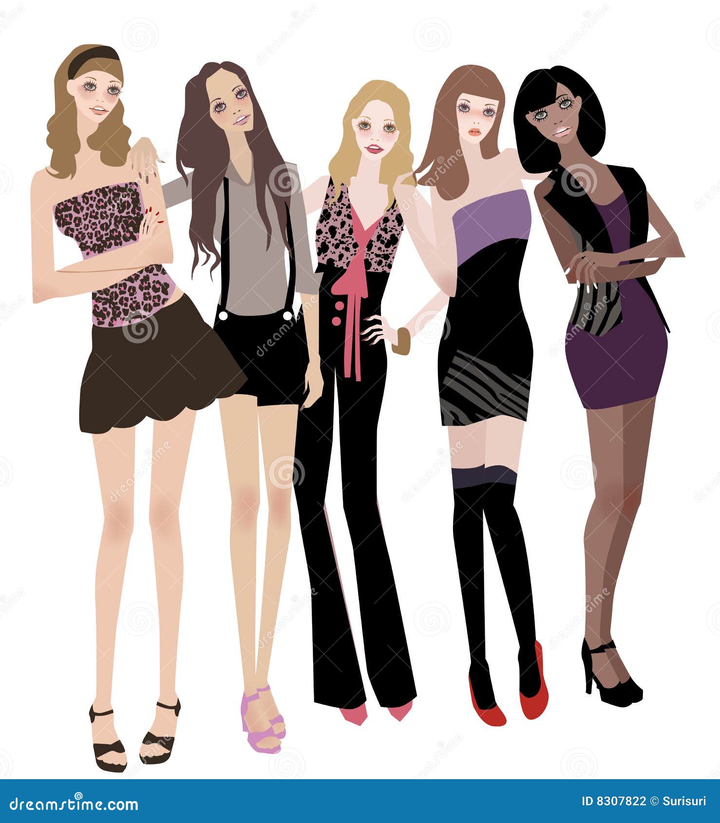 Five girls stock vector. Illustration of paint, cartoon - 8307822