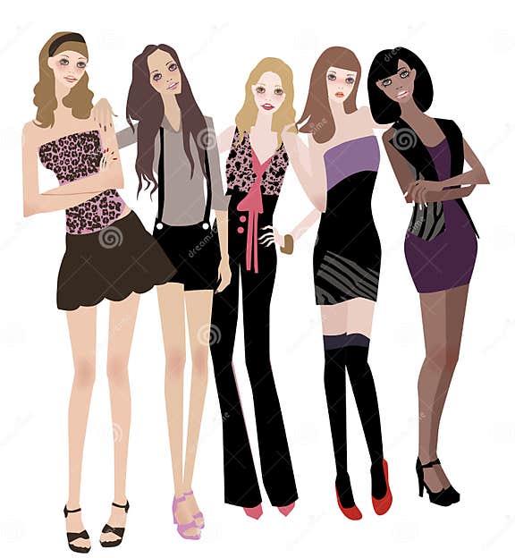 Five girls stock vector. Illustration of paint, cartoon - 8307822