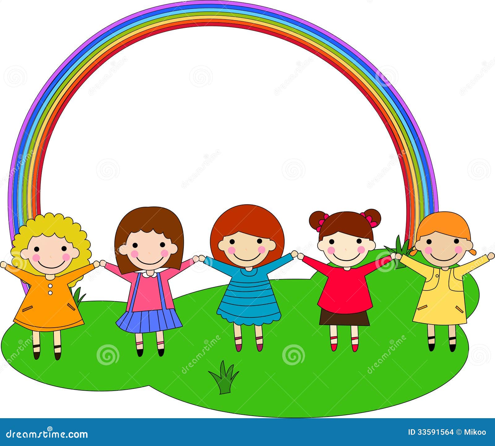 Five girls hand in hand stock vector. Illustration of children - 33591564