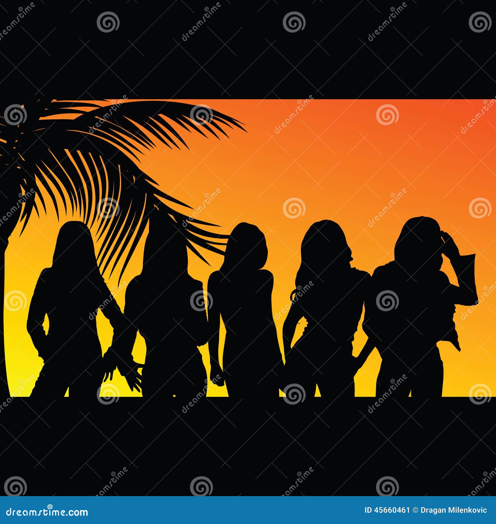 Five girls silhouette stock vector. Illustration of collection - 45660461