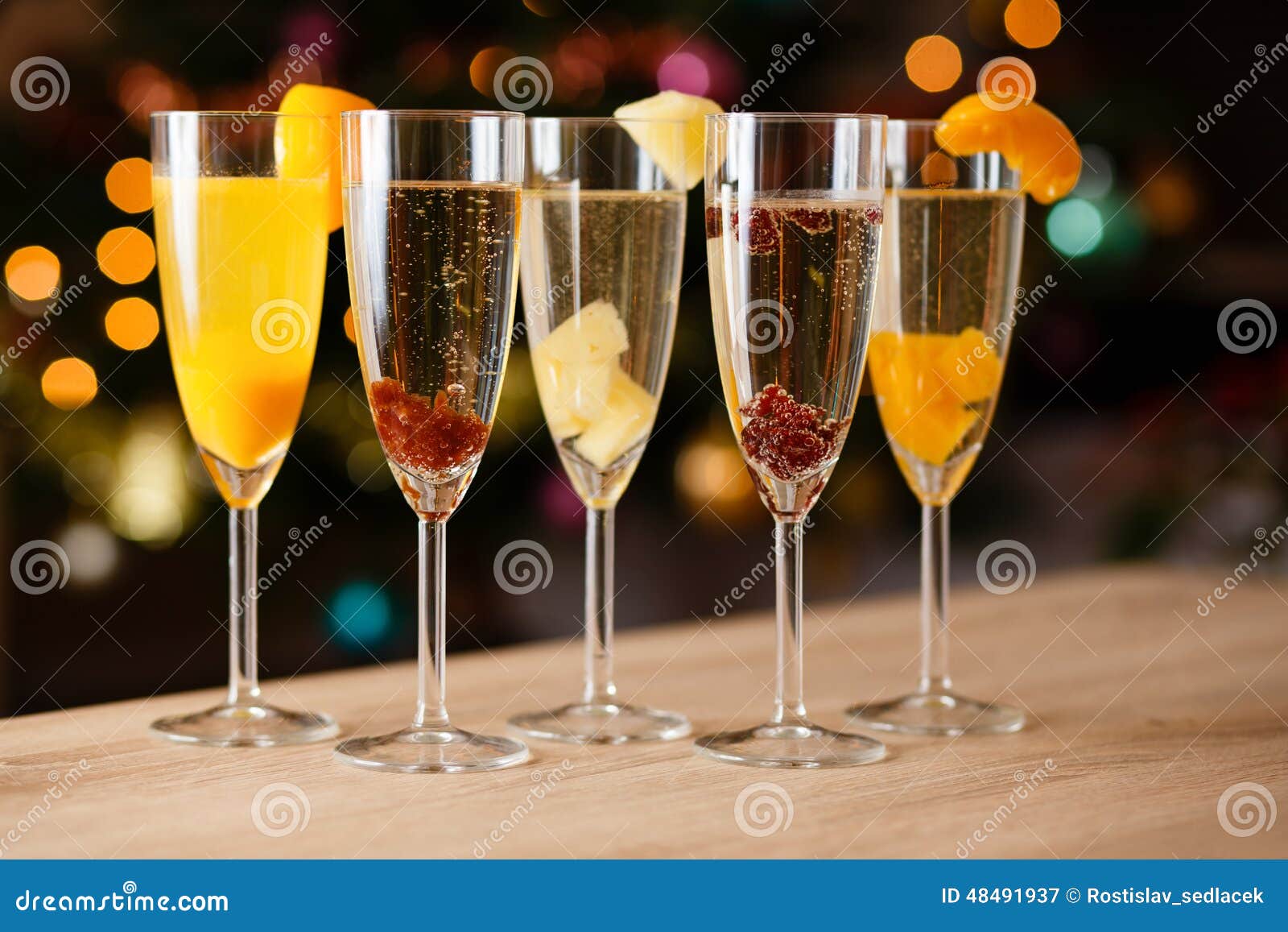 Five Glasses of Champagne with Fruit Stock Image - Image of celebrate ...