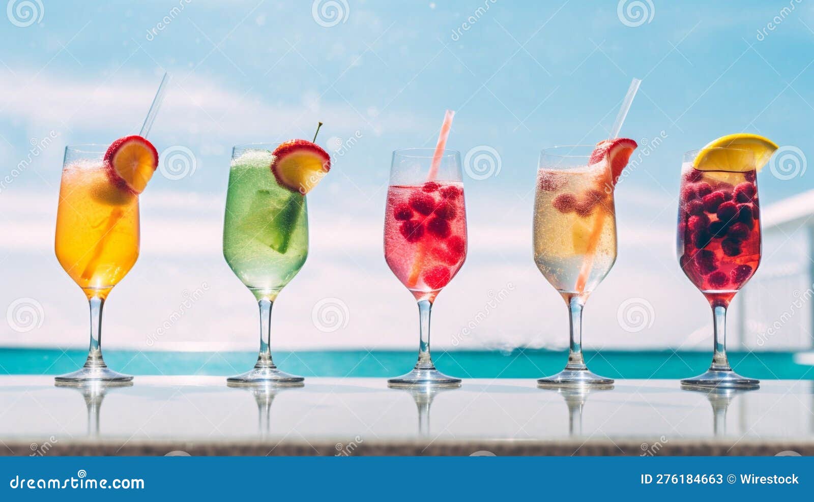 Five Glasses of Refreshing Drinks Stock Illustration - Illustration of ...
