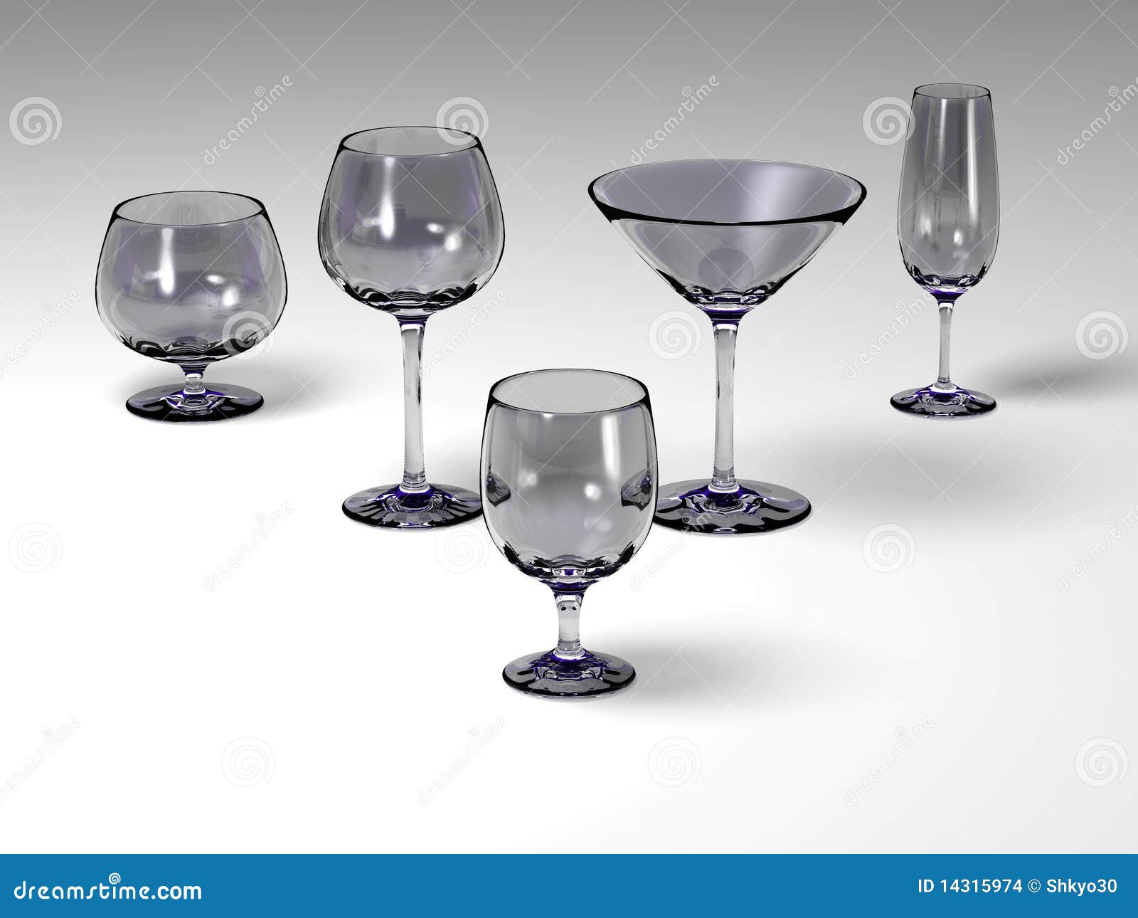 Five Glasses on a White Floor Stock Illustration - Illustration of ...