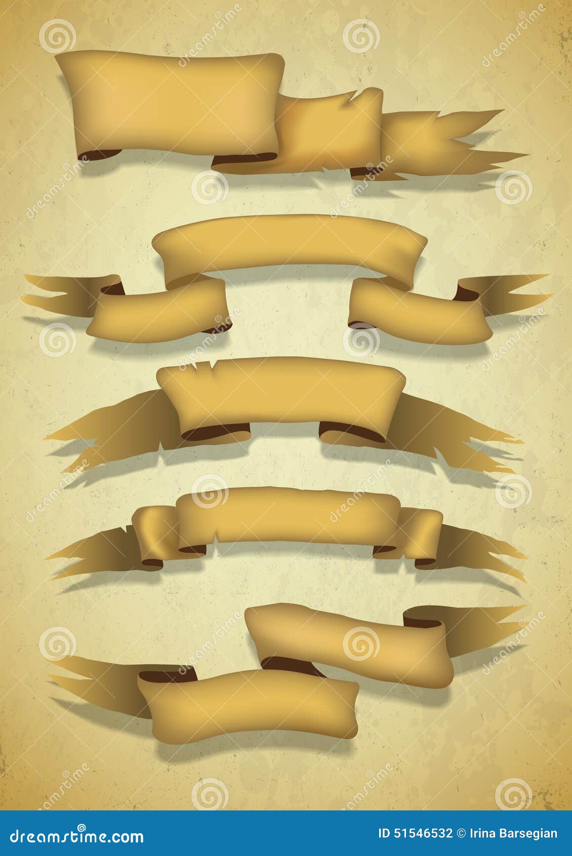 Five Gold Banners with Realistic Shadows in the Old Style.vector ...