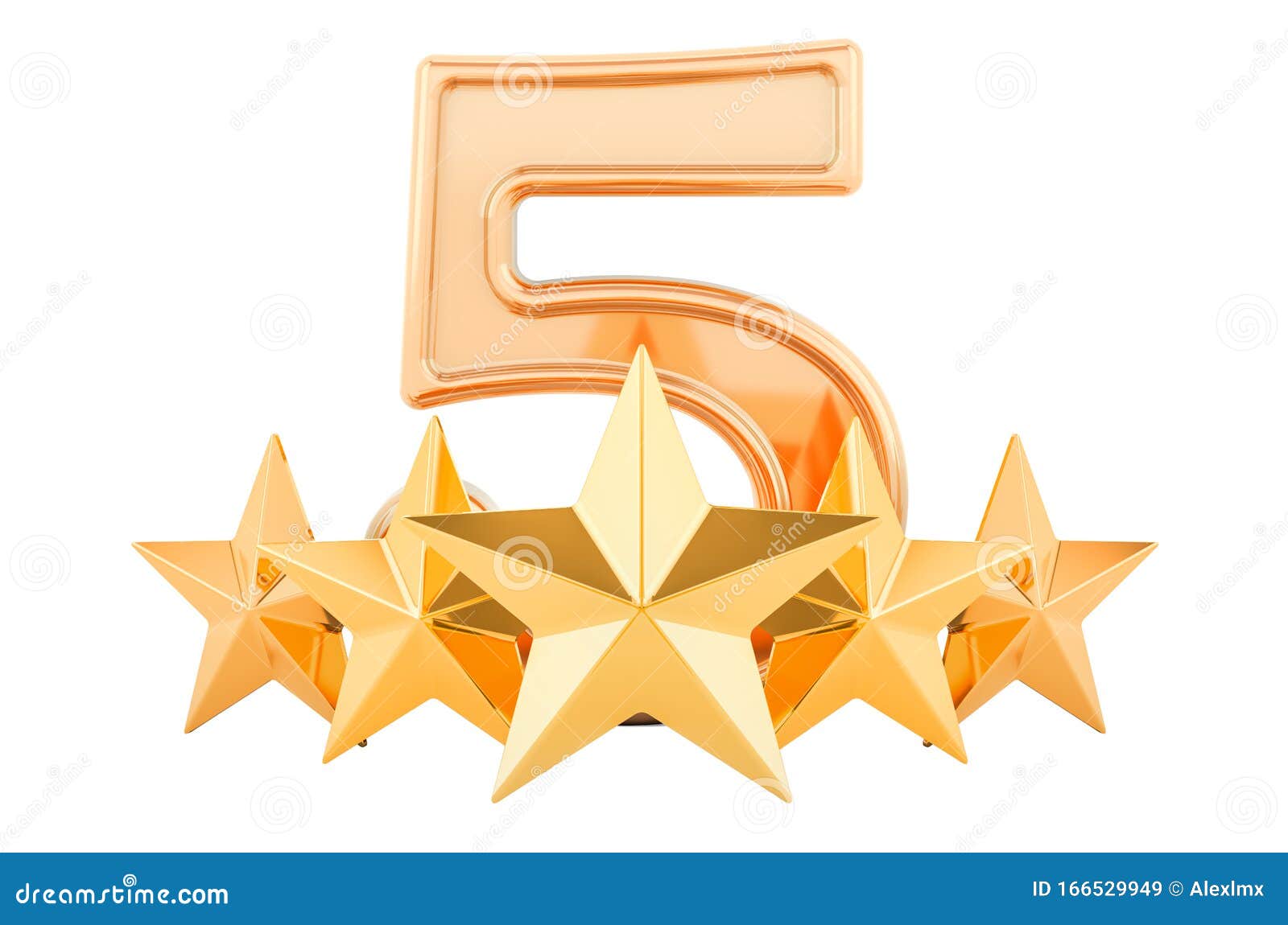 5 Five Golden Stars Concept, 3D Rendering Stock Illustration ...