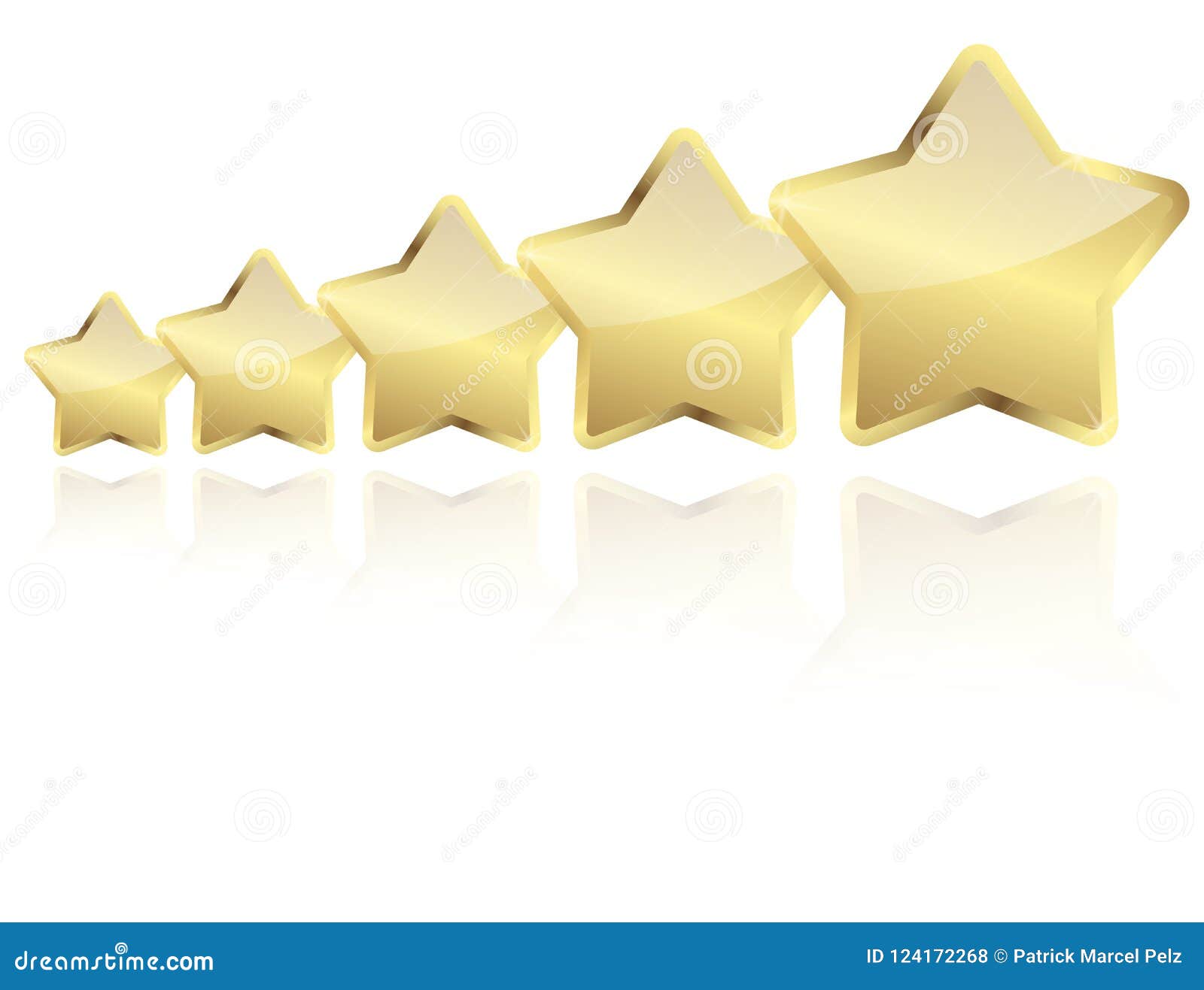 Five Golden Stars with Reflection in a Row Stock Vector - Illustration ...