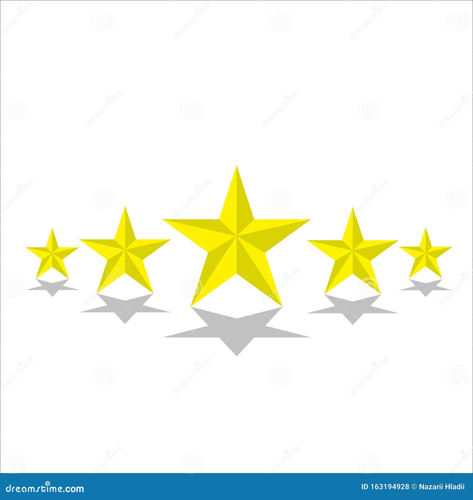 Five Golden Stars with Reflection on White Background, Vector ...