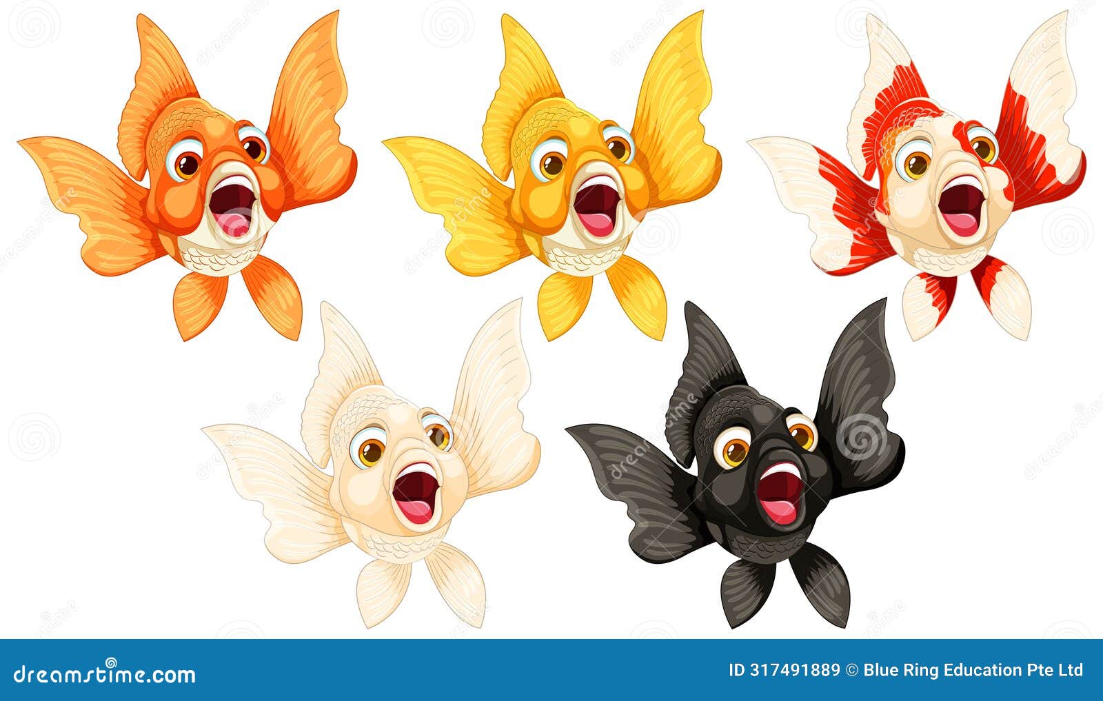 Five Goldfish with Various Expressions Stock Vector - Illustration of ...