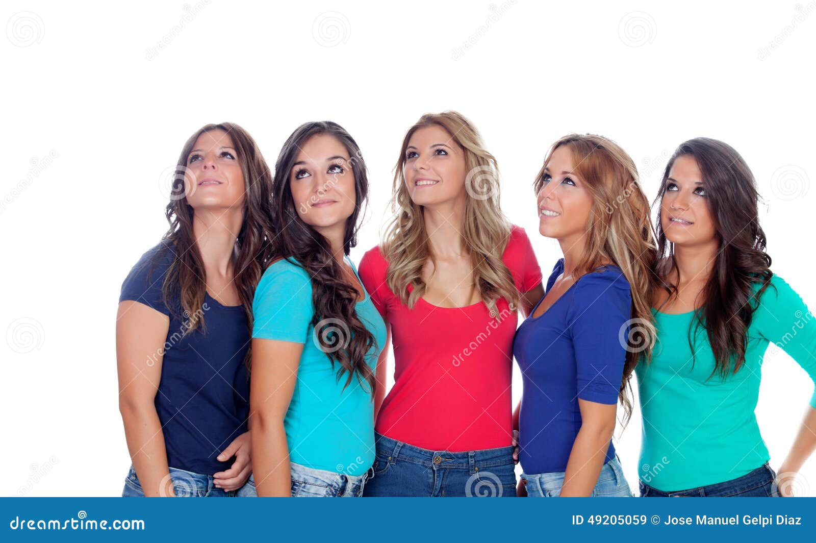 Five Good Friends Looking Up Stock Image - Image of friends, adults ...