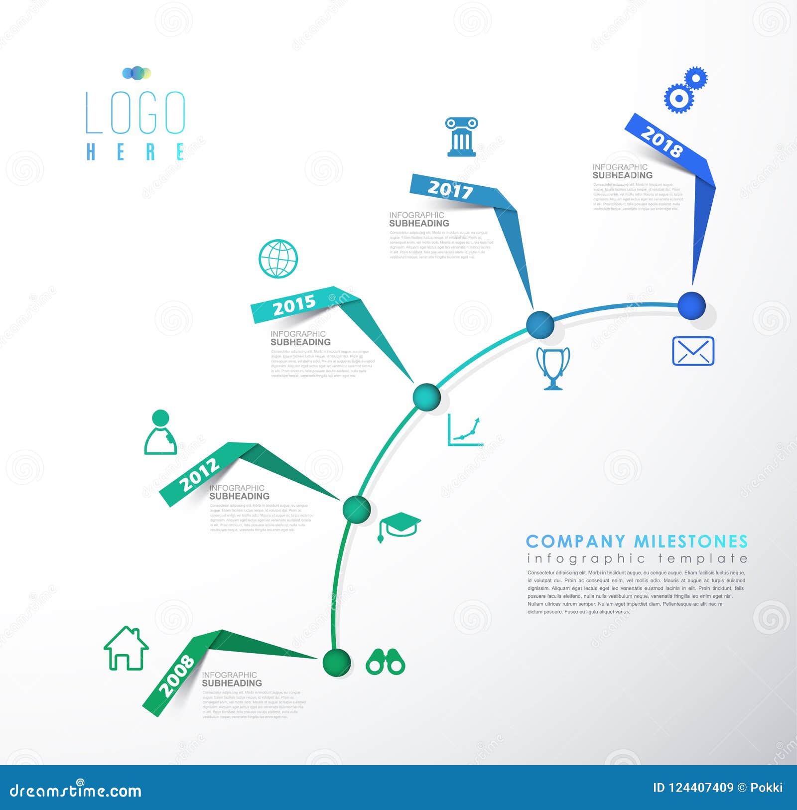 Five Green, Blue Vector Progress Ribbon Steps Illustration Stock Vector ...