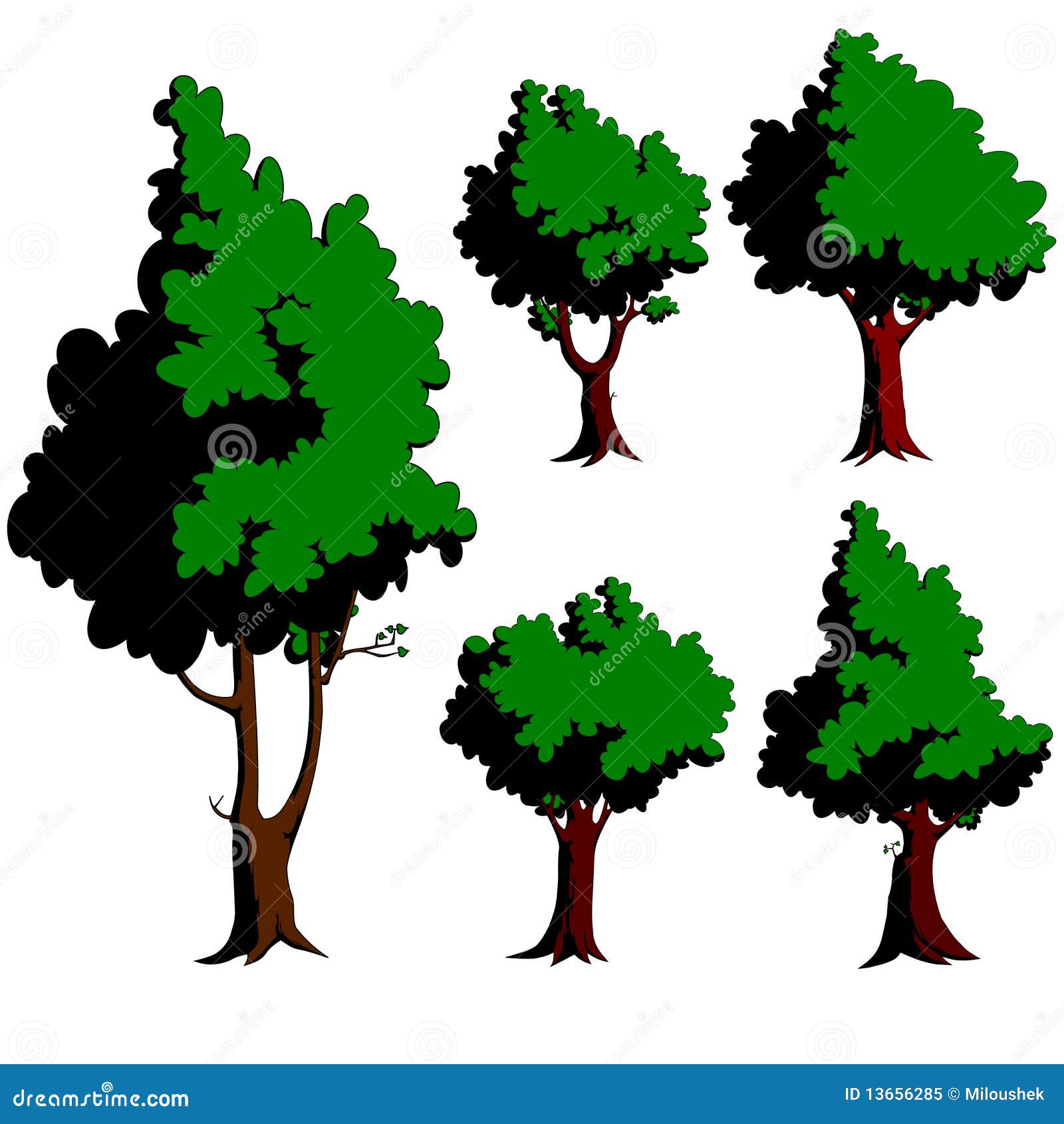 Five green trees stock vector. Illustration of leaf, green - 13656285