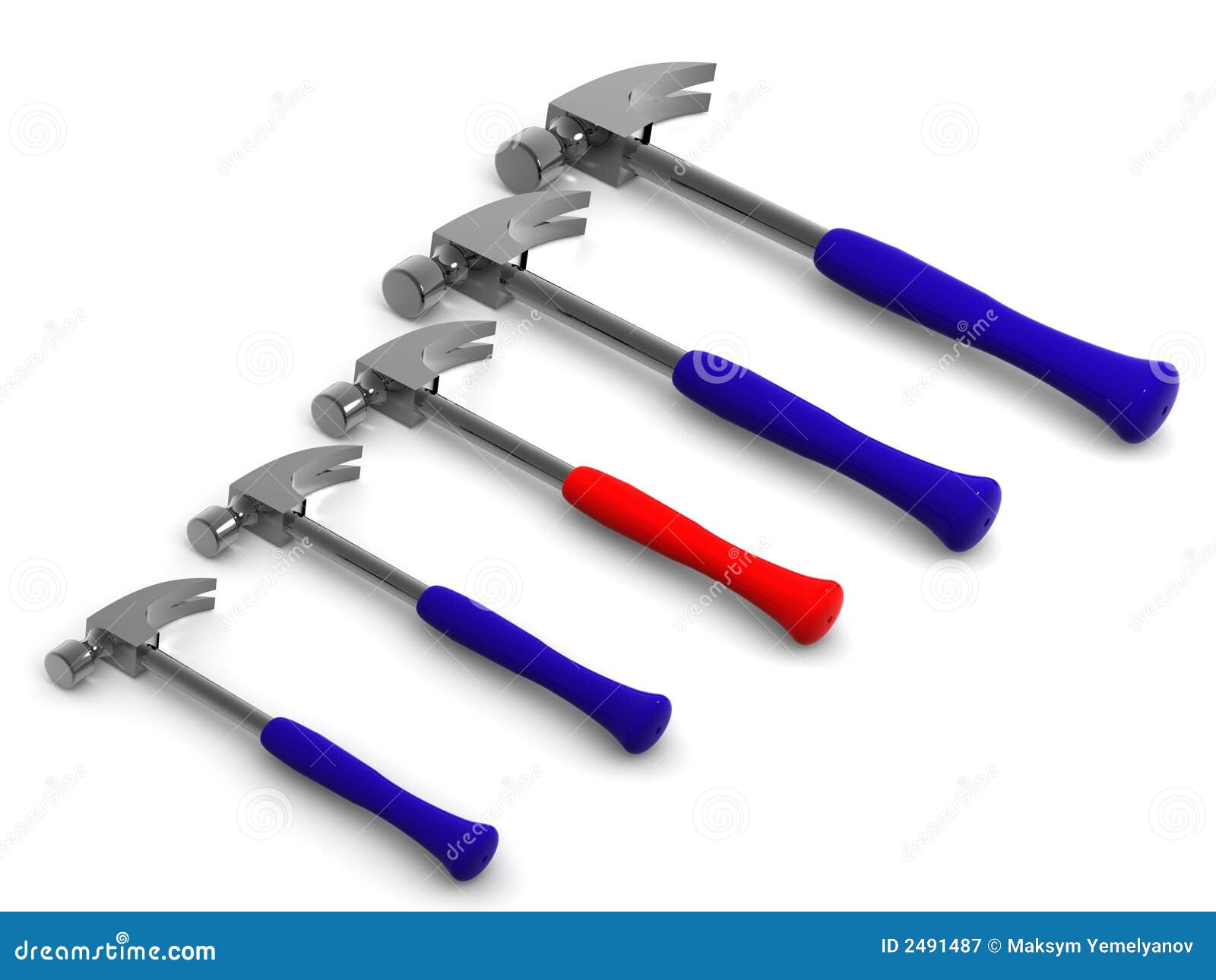 Five hammers. 3d stock illustration. Illustration of worker - 2491487