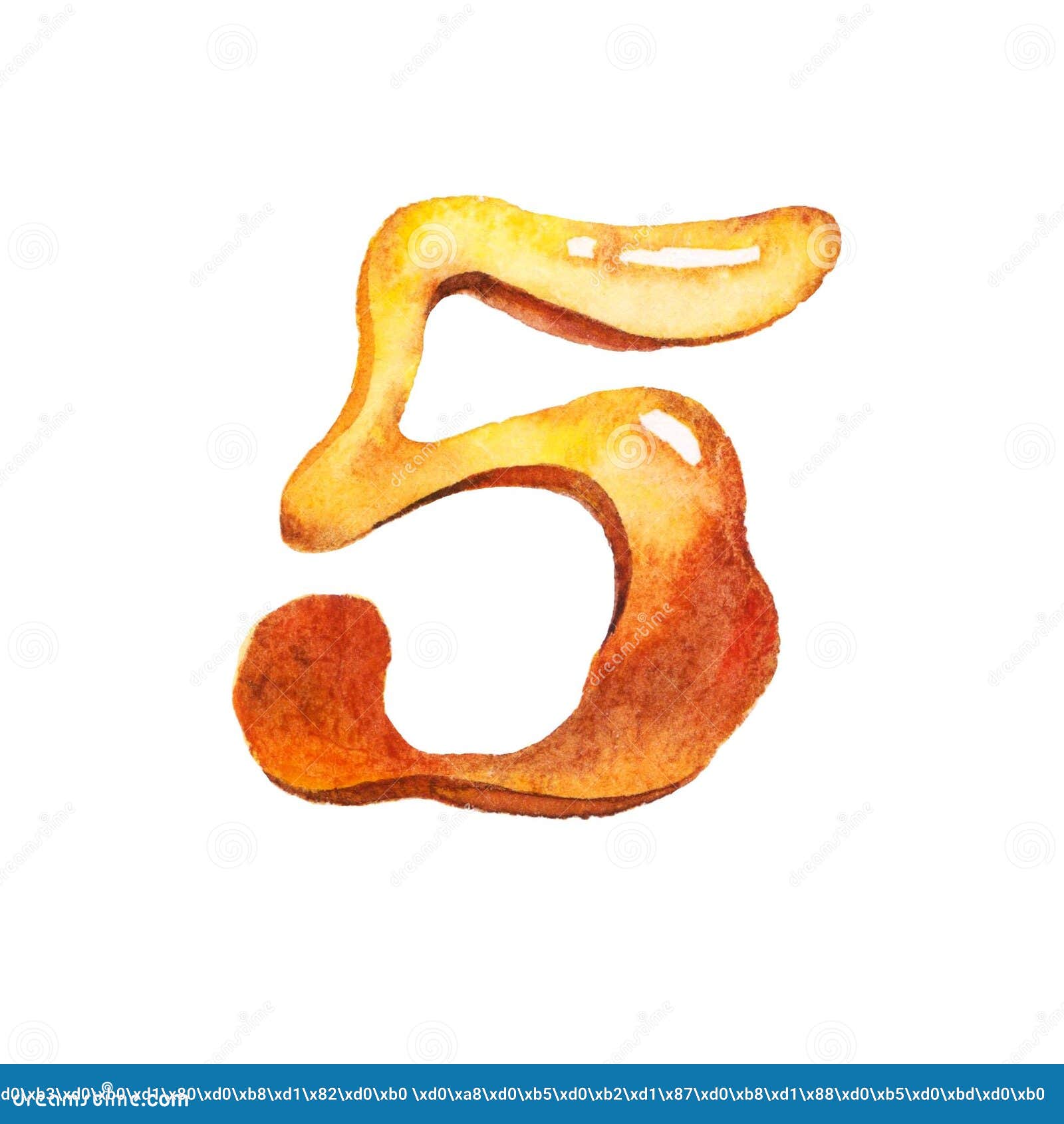 Five - Hand Painted Yellow Watercolor Numbers Stock Illustration ...