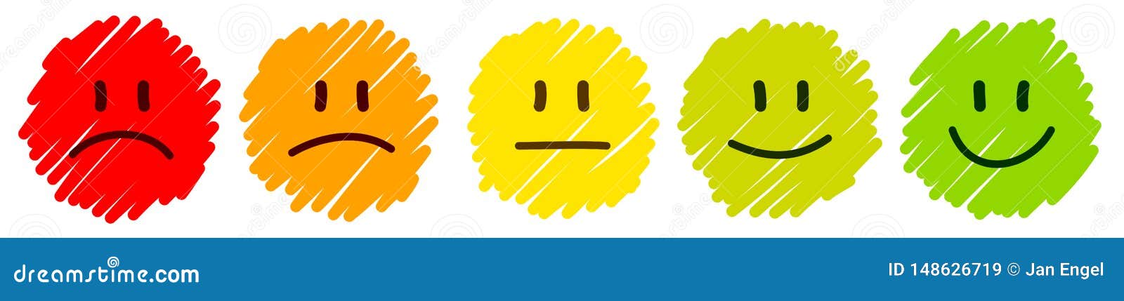 Five Handdrawn Faces Feedback Mood Color Stock Vector - Illustration of ...