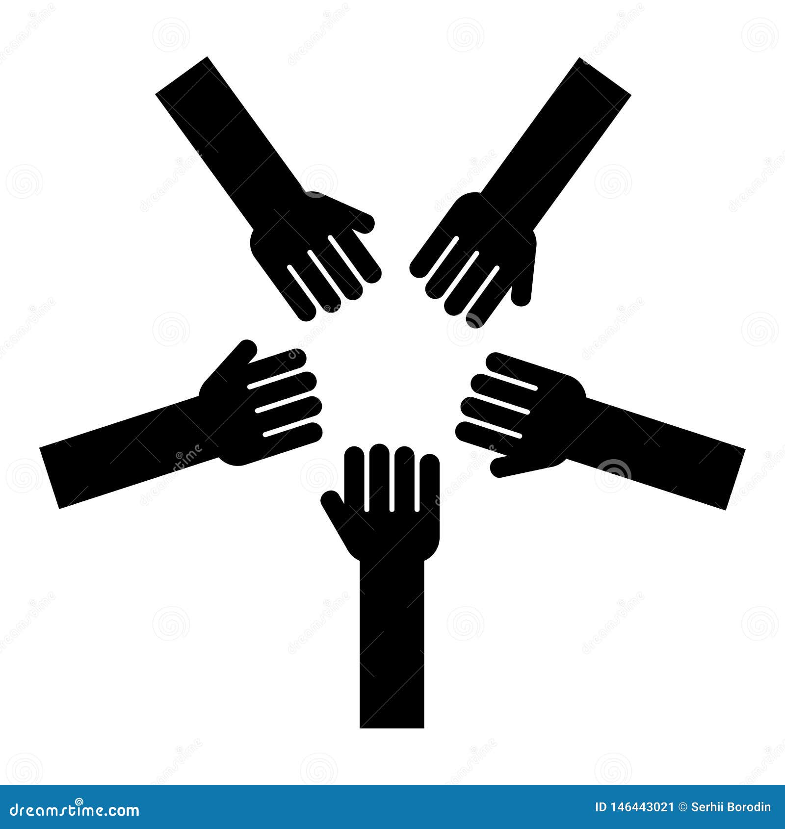 Five Hands Group Arms Many Hands Connecting Open Palms People Putting ...