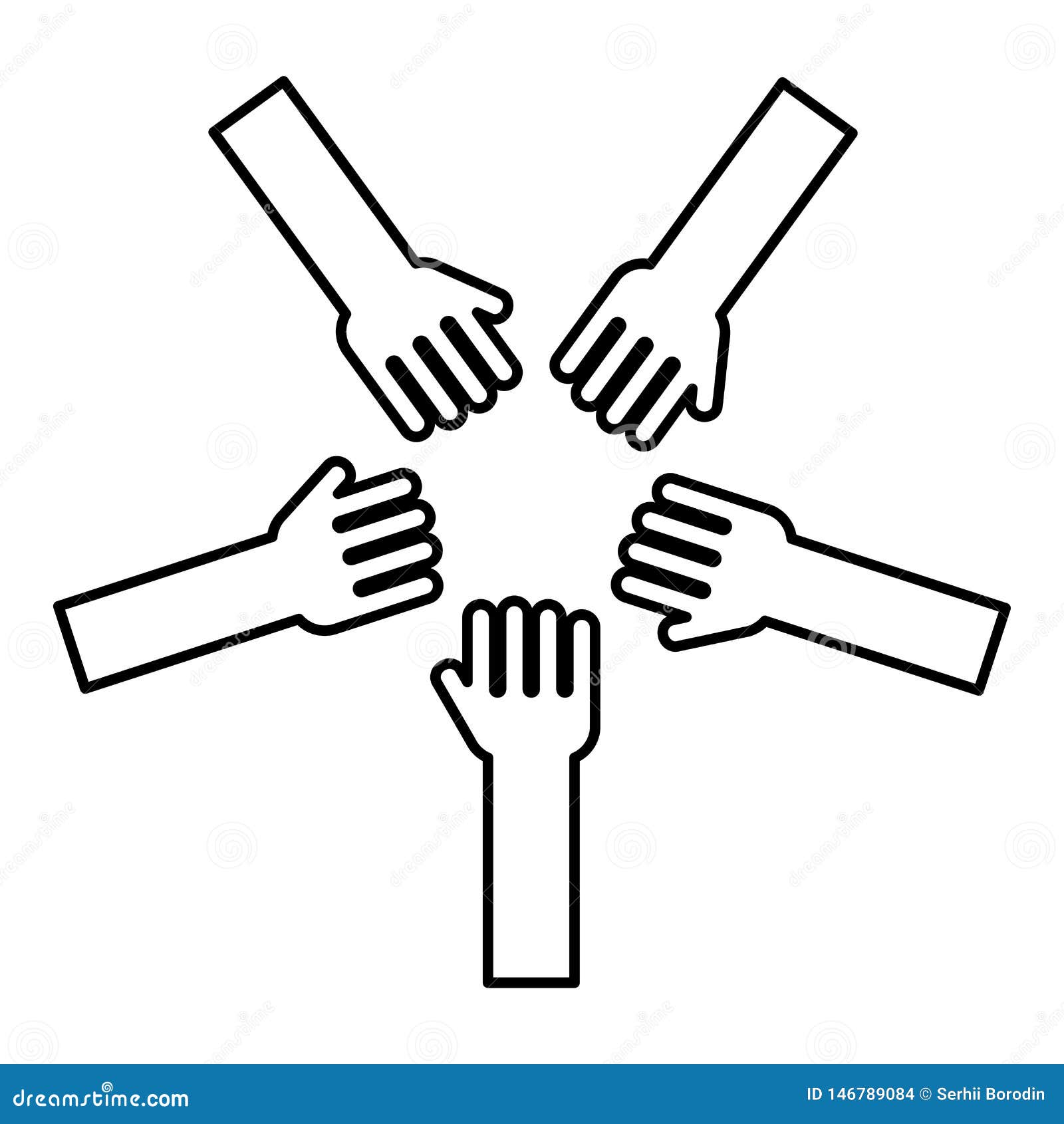 Five Hands Group Arms Many Hands Connecting Open Palms People Putting ...