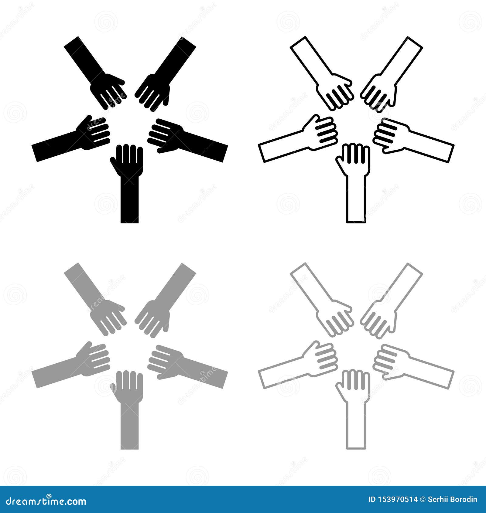 Five Hands Group Arms Many Hands Connecting Open Palms People Putting ...