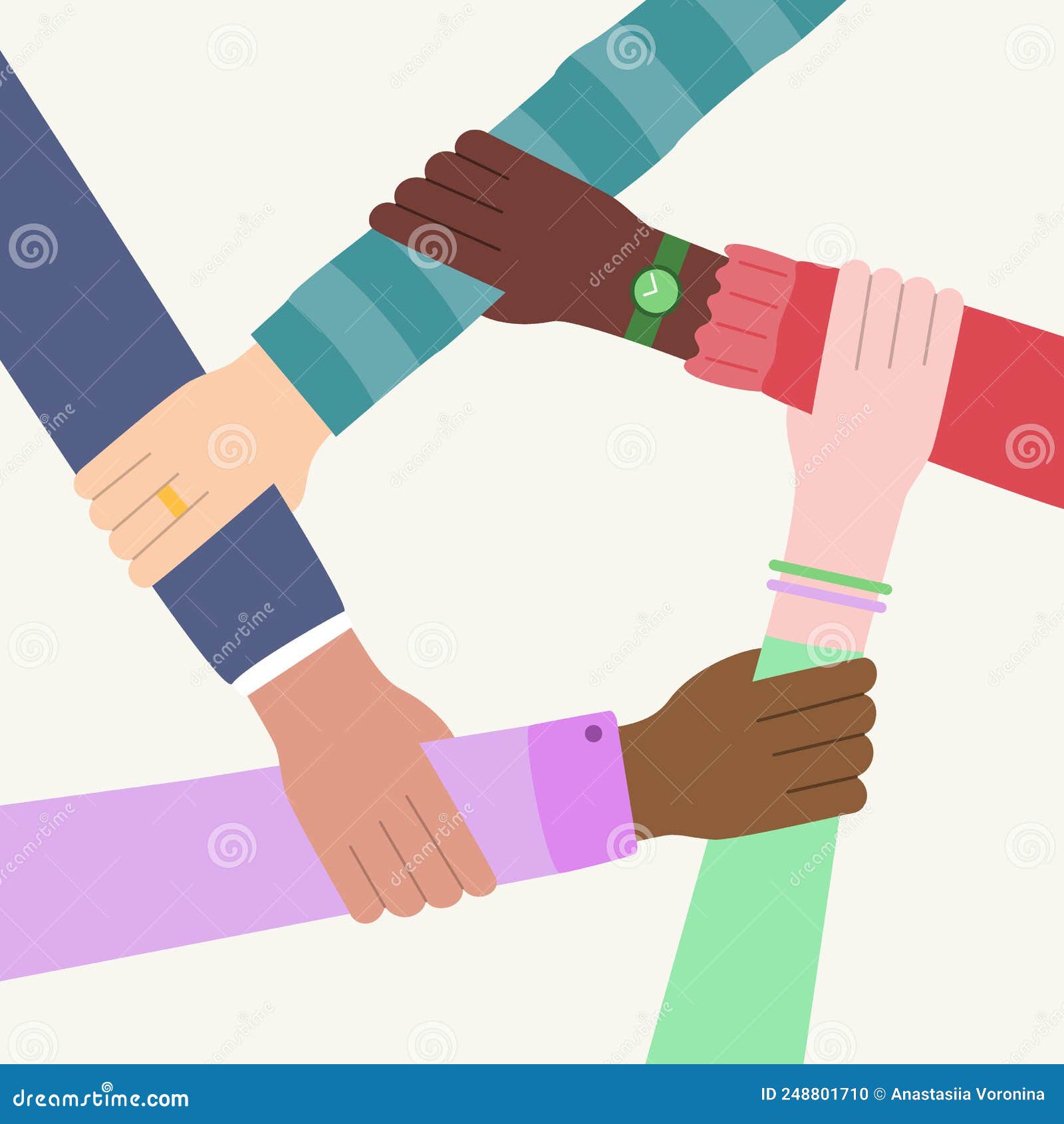 Five Hands Group Arms Many Hands Connecting Open Palms People Putting ...